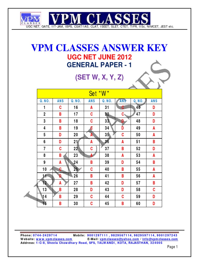 VPM Classes - Ugc Net - June 12 - General Paper - 1 - Ans Key - All Code | PDF