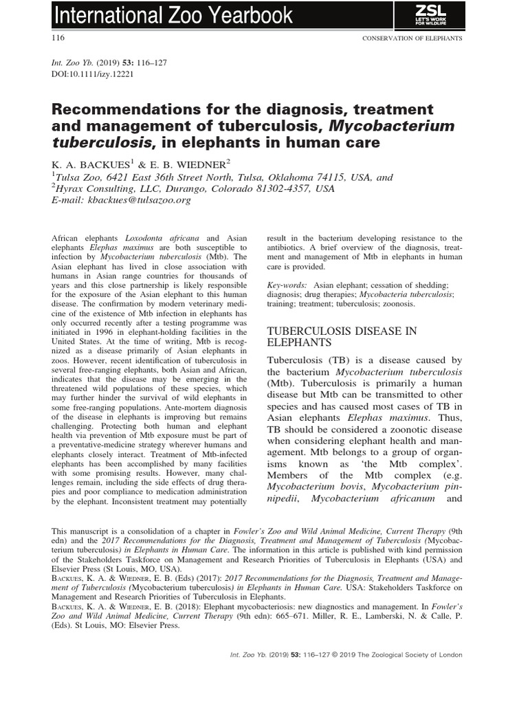 Backues & Wiedner 2019 Diagnosis and Treatment of TB in Zoo Elephants ...