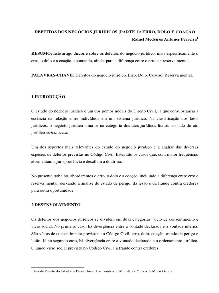Artigo sobre Erro, dolo e Coação - Rafael Medeiros Antunes Ferreira ...