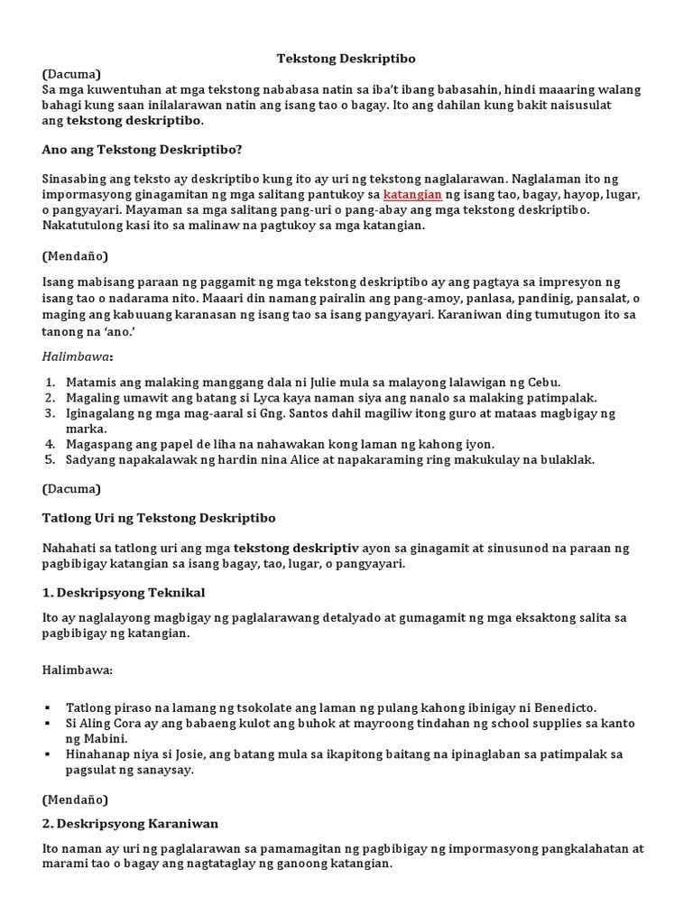Tekstong Deskriptibo | PDF