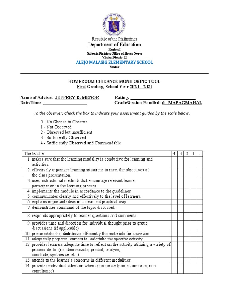 hOMEROOM GUIDANCE MONITORING TOOL | PDF