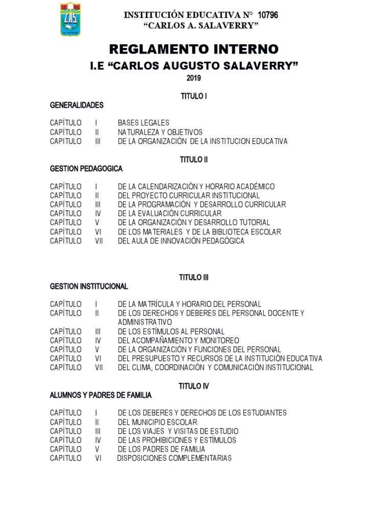 Reglamento Interno Corregido - 2019 | Descargar gratis PDF | Maestros | Evaluación