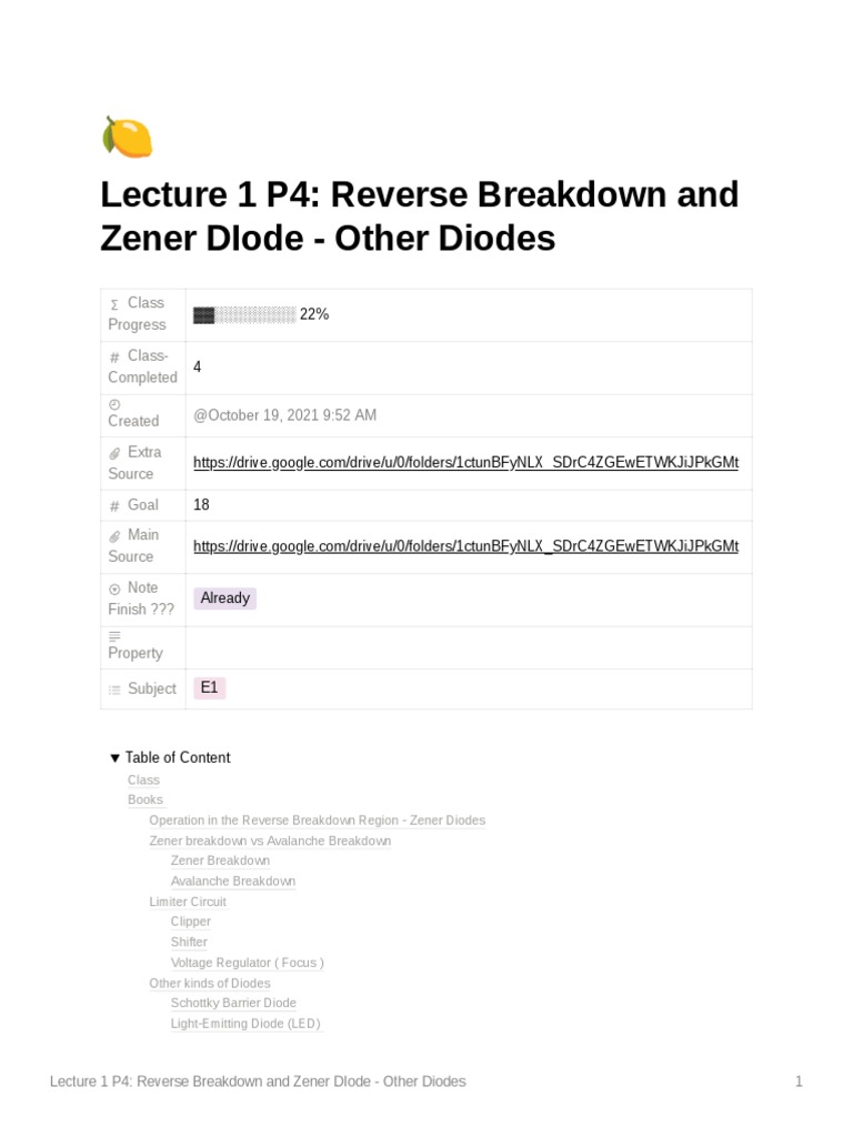 Lecture 1 P4 Reverse Breakdown and Zener DIode - Other Diodes | PDF ...