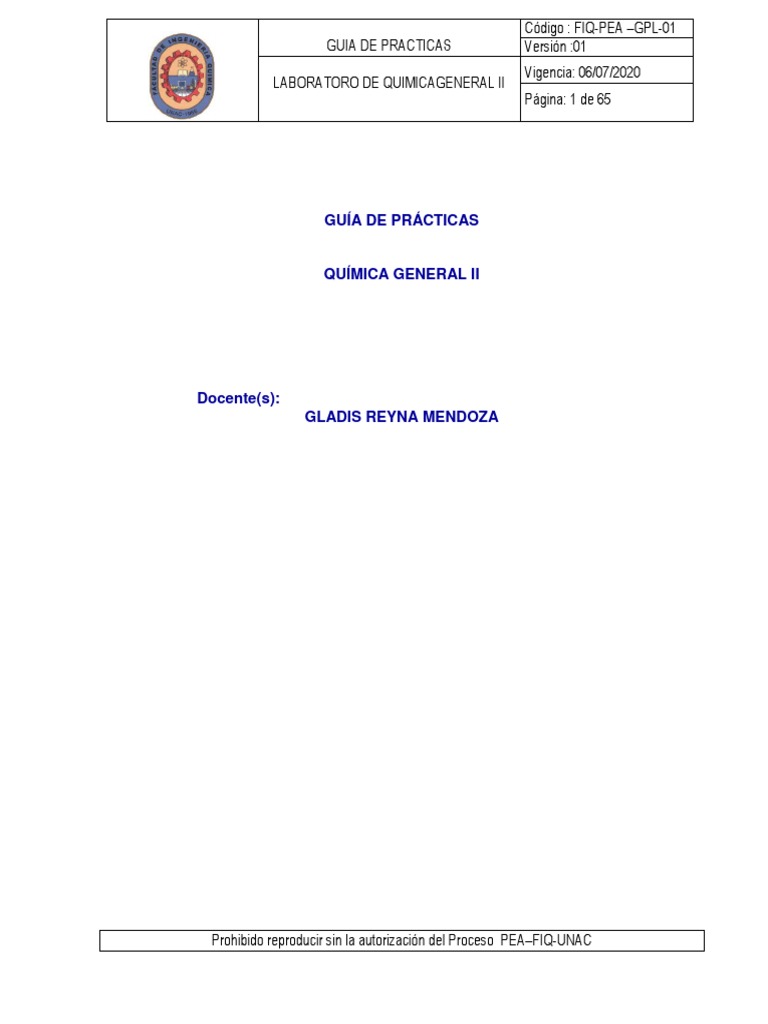 Unac-Fiq-Guias de Practica de Laboratorio de Quimica General Ii 2022 B | PDF | Concentración ...