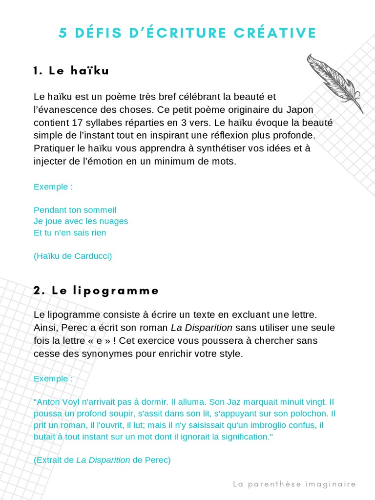 Défis d'écriture créative à explorer | PDF | Arts du langage et discipline