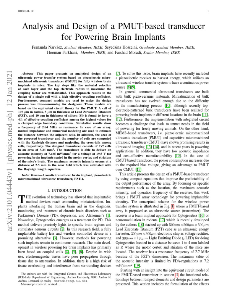 Analysis and Design of A PMUT-based Transducer For Powering Brain ...
