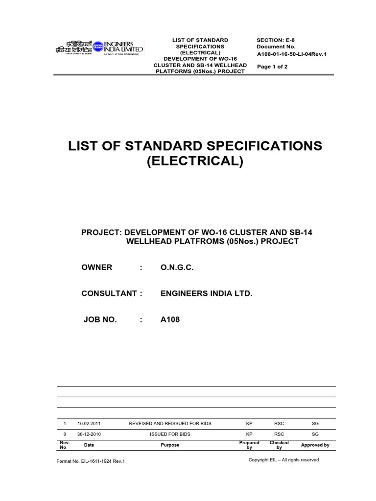 Electrical Specification | PDF | Electromagnetism | Electric Power
