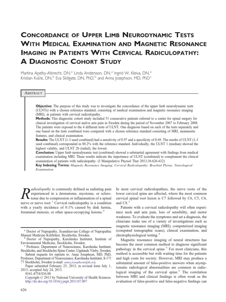 CONCORDANCE OF UPPER LIMB NEURODYNAMIC TESTS WITH MEDICAL EXAMINATION ...