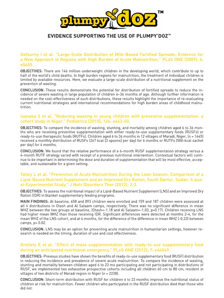 Evidences Plumpy Doz | PDF | Malnutrition | Medicine