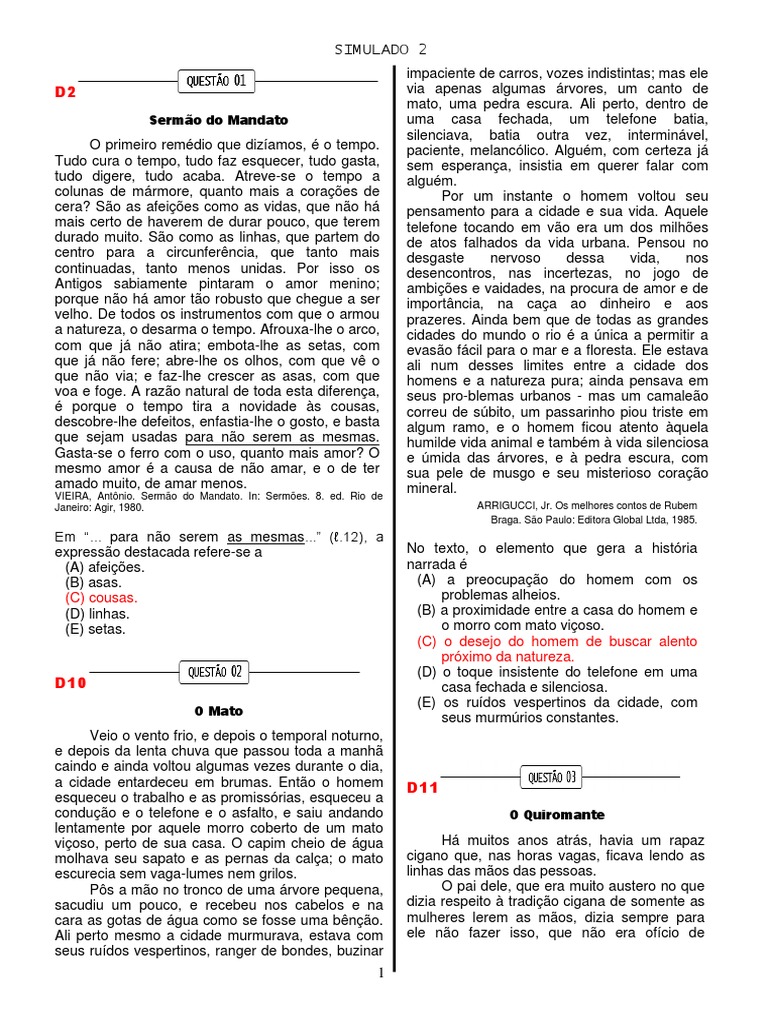 Simulado 2 LP (3º Ano EM) Prof. | PDF | Câncer | Cães