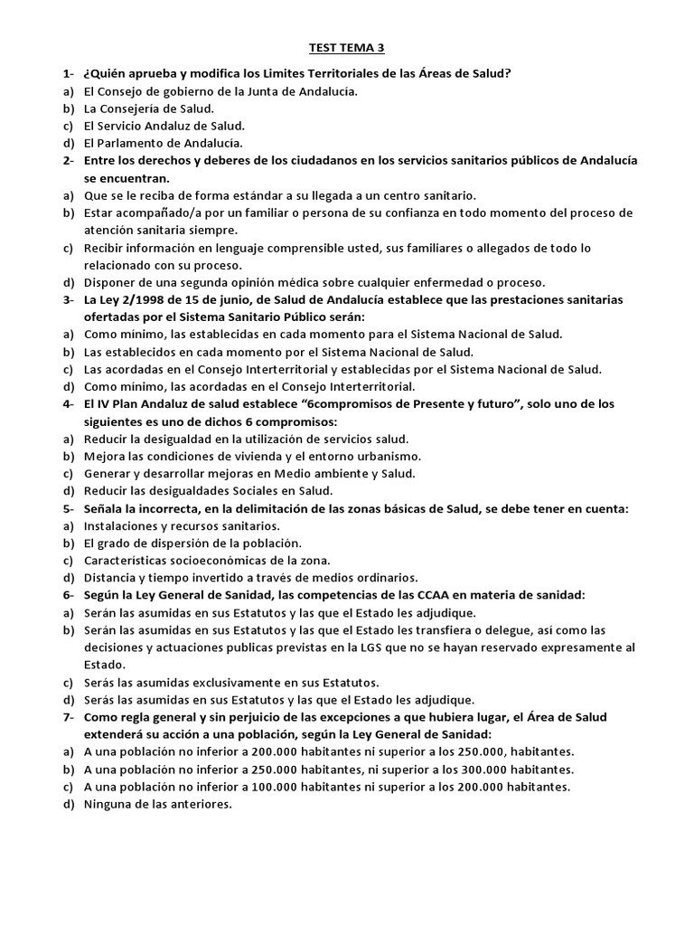 Test Tema 3 | PDF | Hospital | Cuidado de la salud