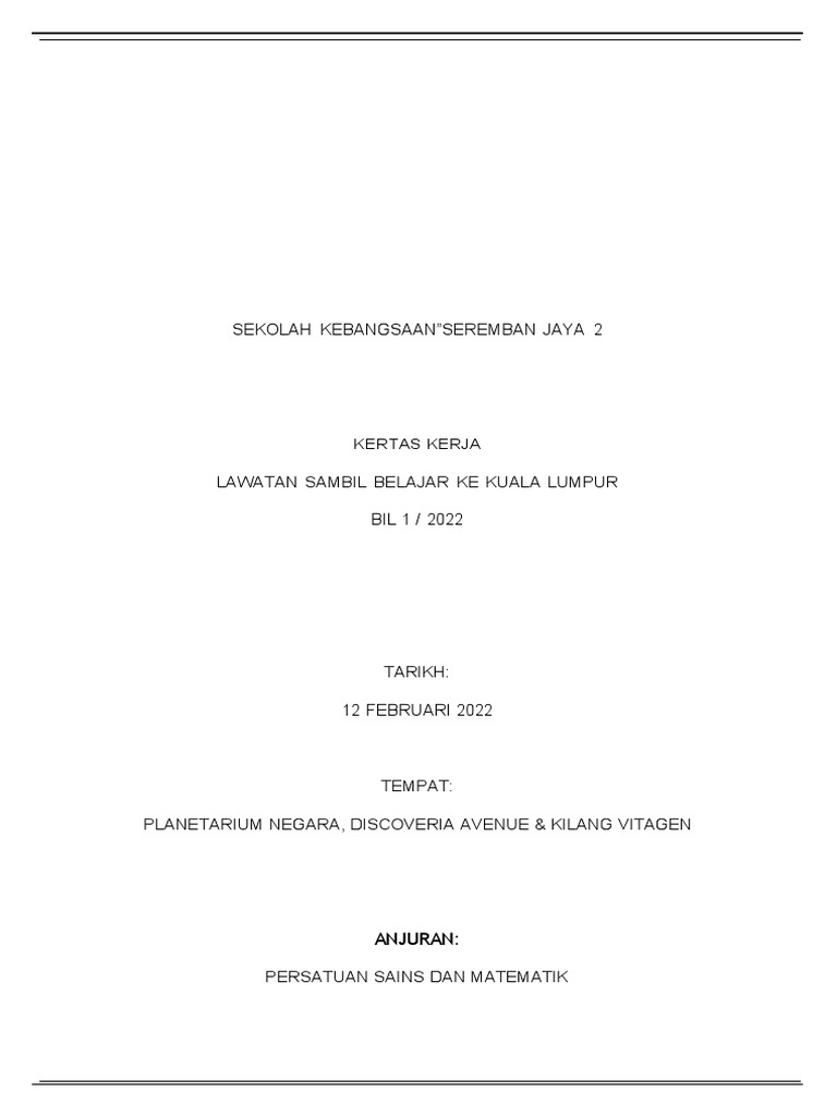 Kertas Kerja Lawatan Sambil Belajar | PDF