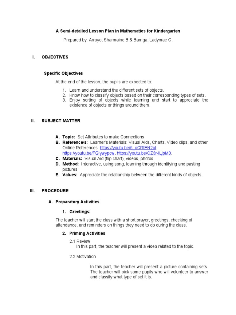 Semi Detailed LP SETS | PDF | Teachers | Learning