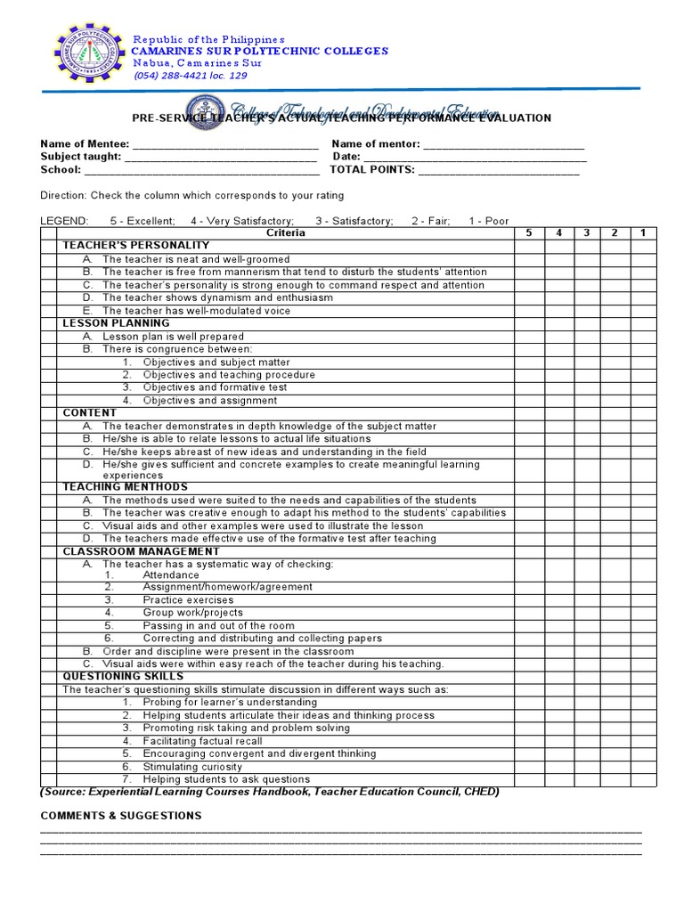 PT Evaluation Form 4 | PDF | Teachers | Mentorship