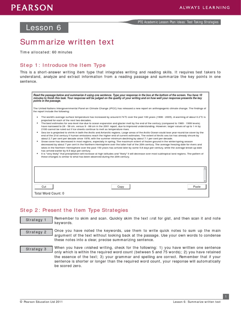 PTE Academic - Strategies For Summarize The Written Text | PDF ...