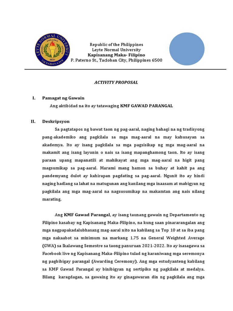 Activity Proposal-Gawad Parangal 2022 | PDF