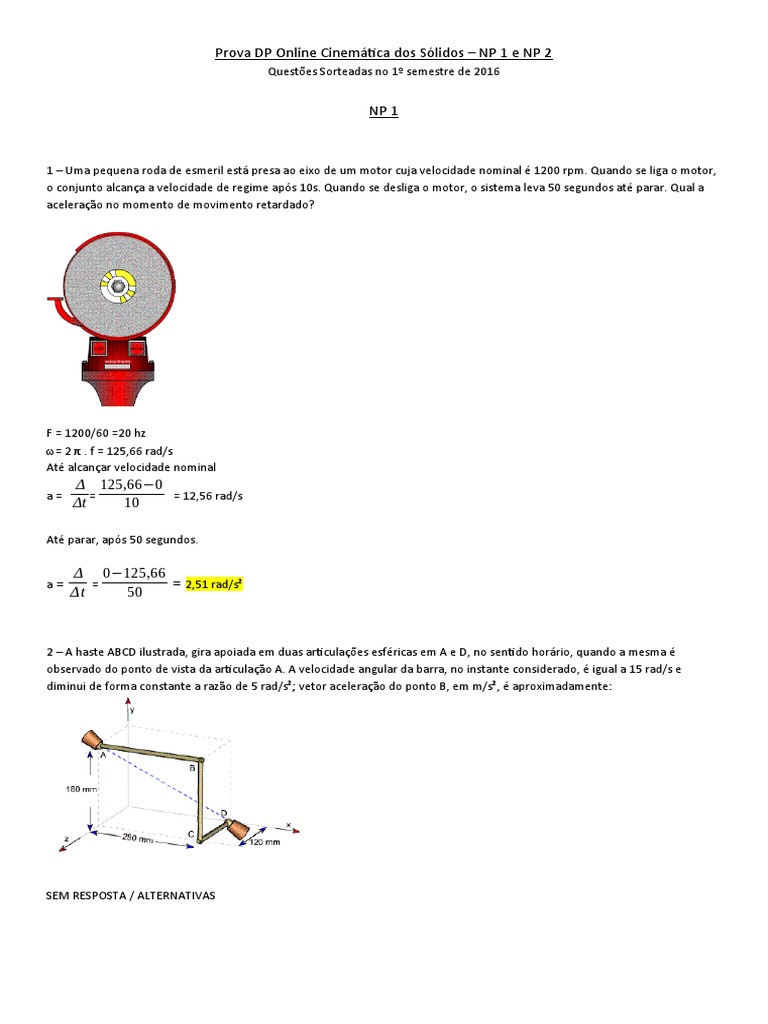 Revisão NP1 e NP2 - Cinemática Dos Sólidos DP ONLINE UNIP | PDF