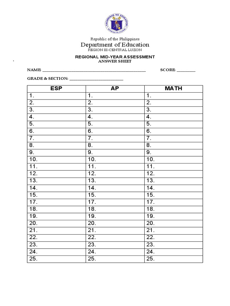 Rmya Answer Sheet | PDF