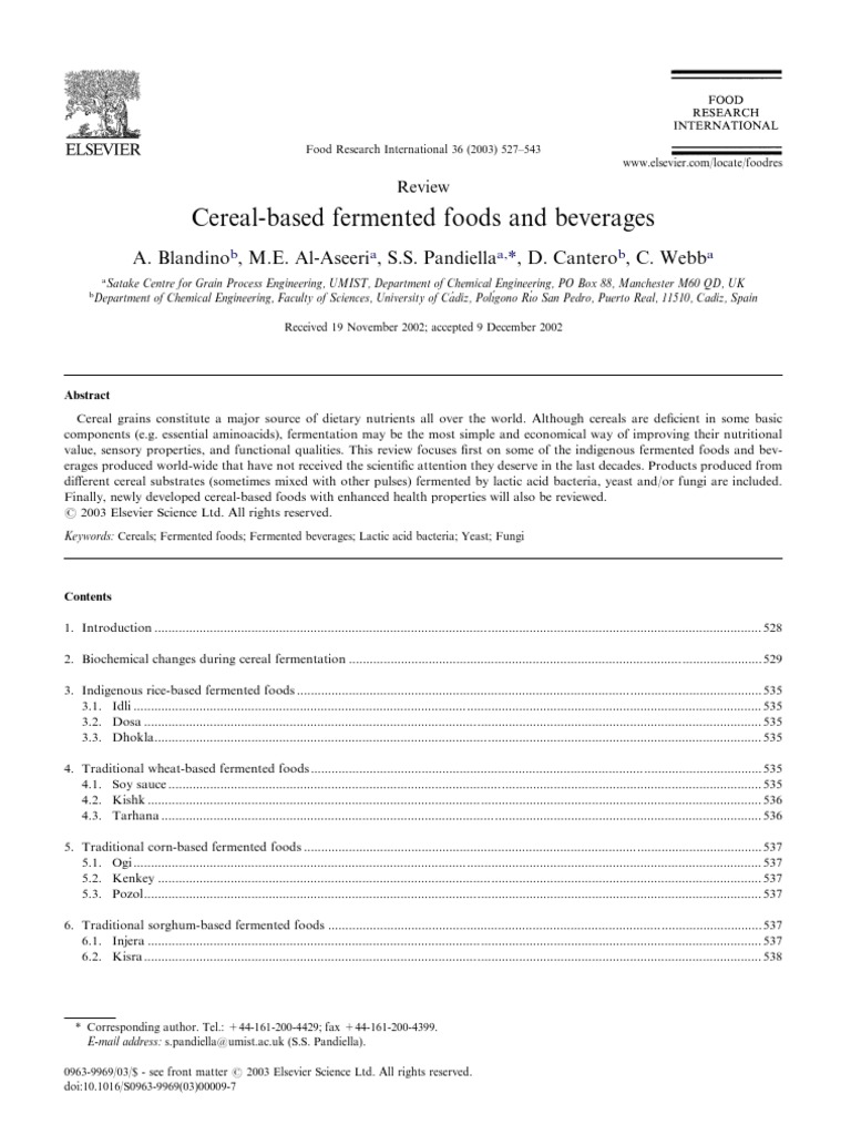 Cereal-Based Fermented Foods Review | PDF | Fermentation | Cereals