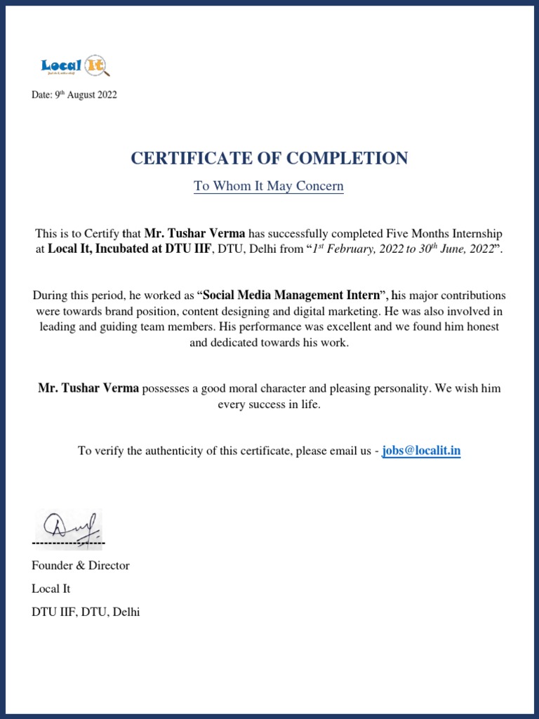Certificate of Completion: To Whom It May Concern | PDF
