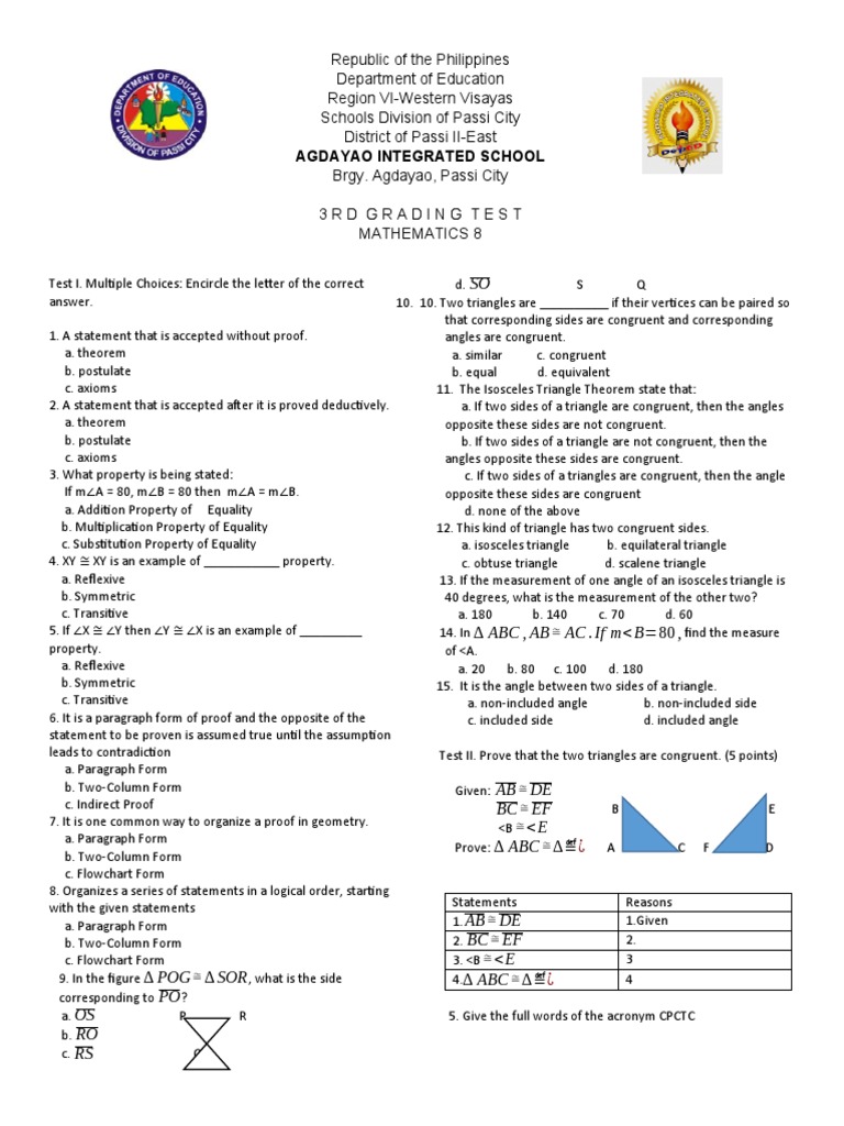 3rd Grading G8-Final | Download Free PDF | Triangle | Classical Geometry