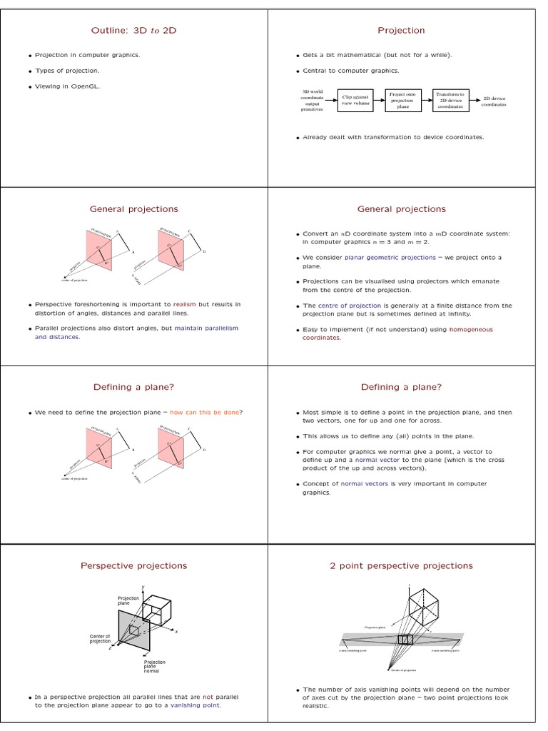 Projection Lec 8up Pdf Computer Graphics 3 D Computer Graphics