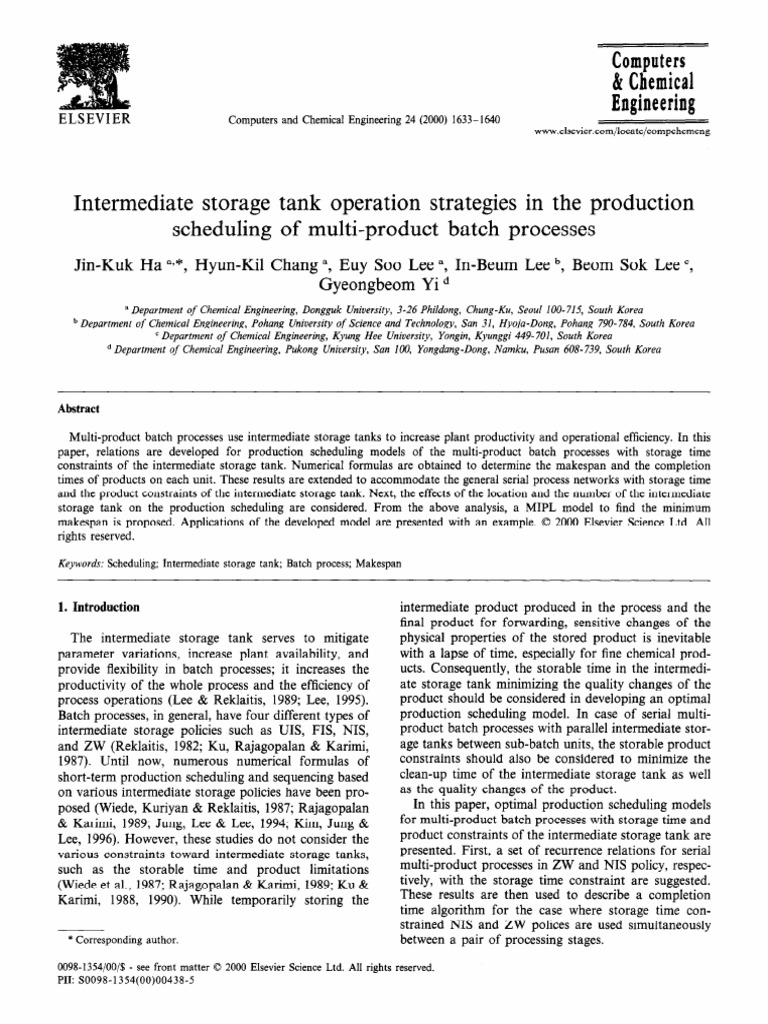 Intermediate Storage Tank Scheduling | PDF | Scheduling (Production ...