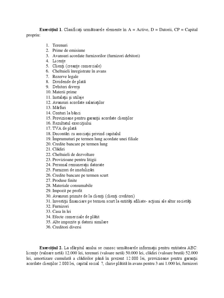 Exercitii de Rezolvat Bilantul Contabil | PDF