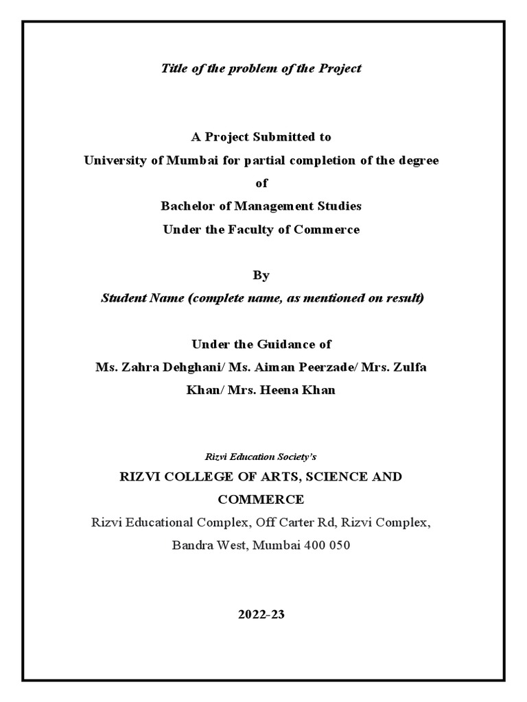 Initial Pages For Project BMS Semester VI 2022-23 | PDF