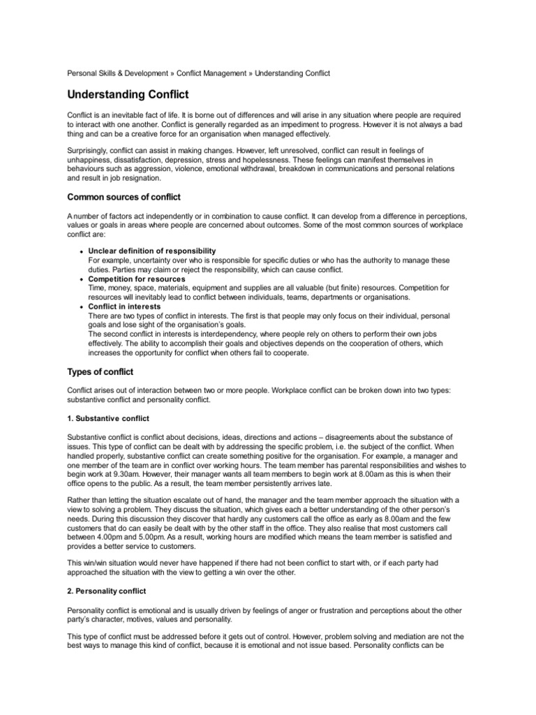 Understanding Conflict | PDF | Conflict (Process) | Cognition