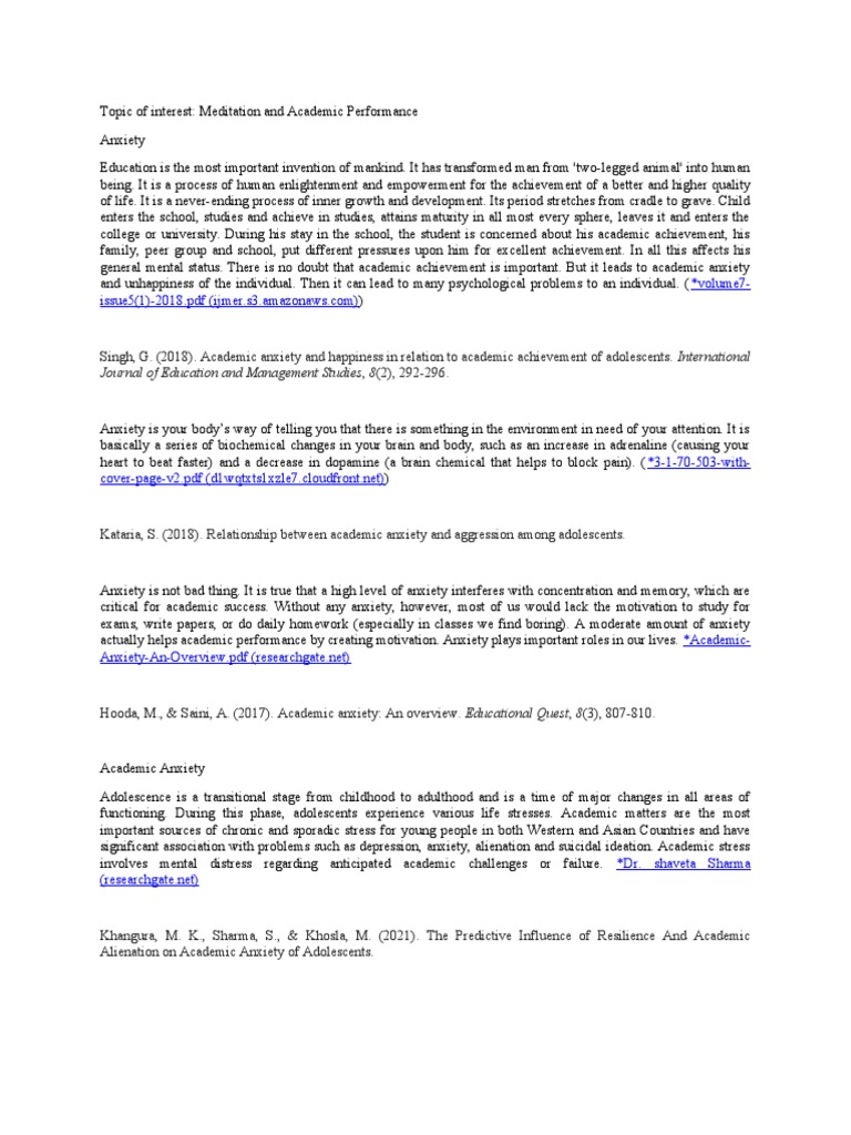 Topic of Interest | PDF | Mindfulness | Anxiety