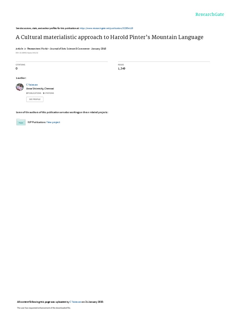 A Cultural Materialistic Approach To Harold Pinter's Mountain Language | PDF