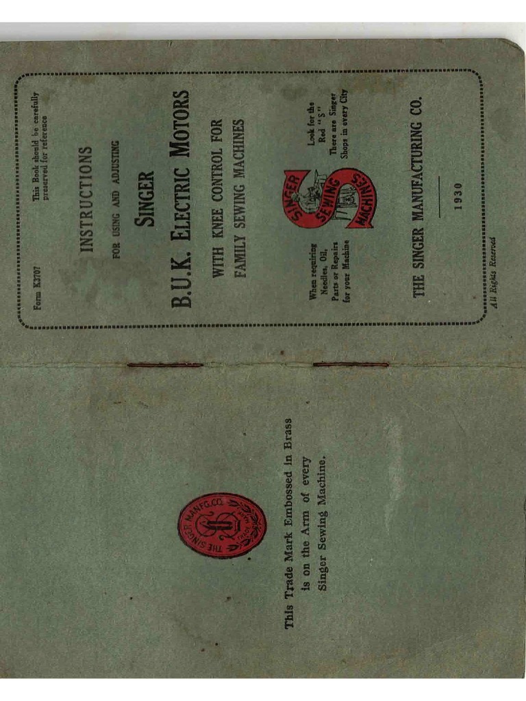 Singer B.U.K. Electric Motor (1930-Knee Control) | PDF
