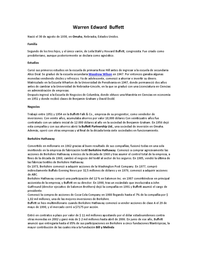 Warren Edward Buffett Biografia | PDF | Inversiones | Business