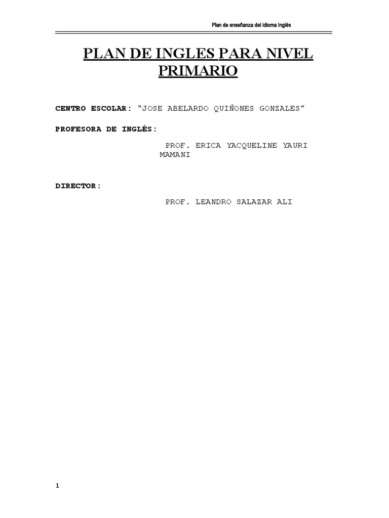 Plan de Ingles para Nivel Primario | PDF | Educación primaria | Enseñando