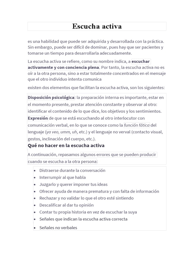Escucha Activa | PDF | Comunicación no verbal | Comunicación