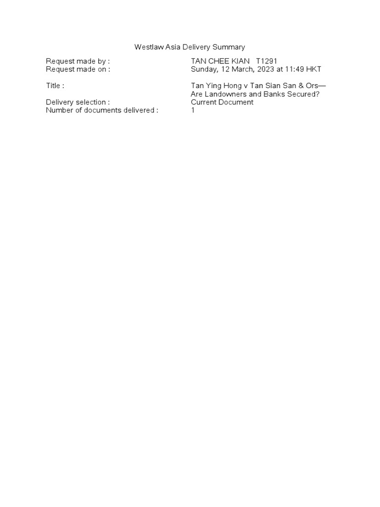 Tan Ying Hong V Tan Sian San & Ors - Are Landowners and Banks Secured ...