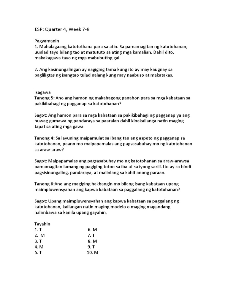 ESP: Quarter 4, Week 7-8 | PDF