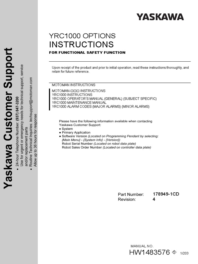 Instructions: Yrc1000 Options | PDF | Input/Output | Hazards