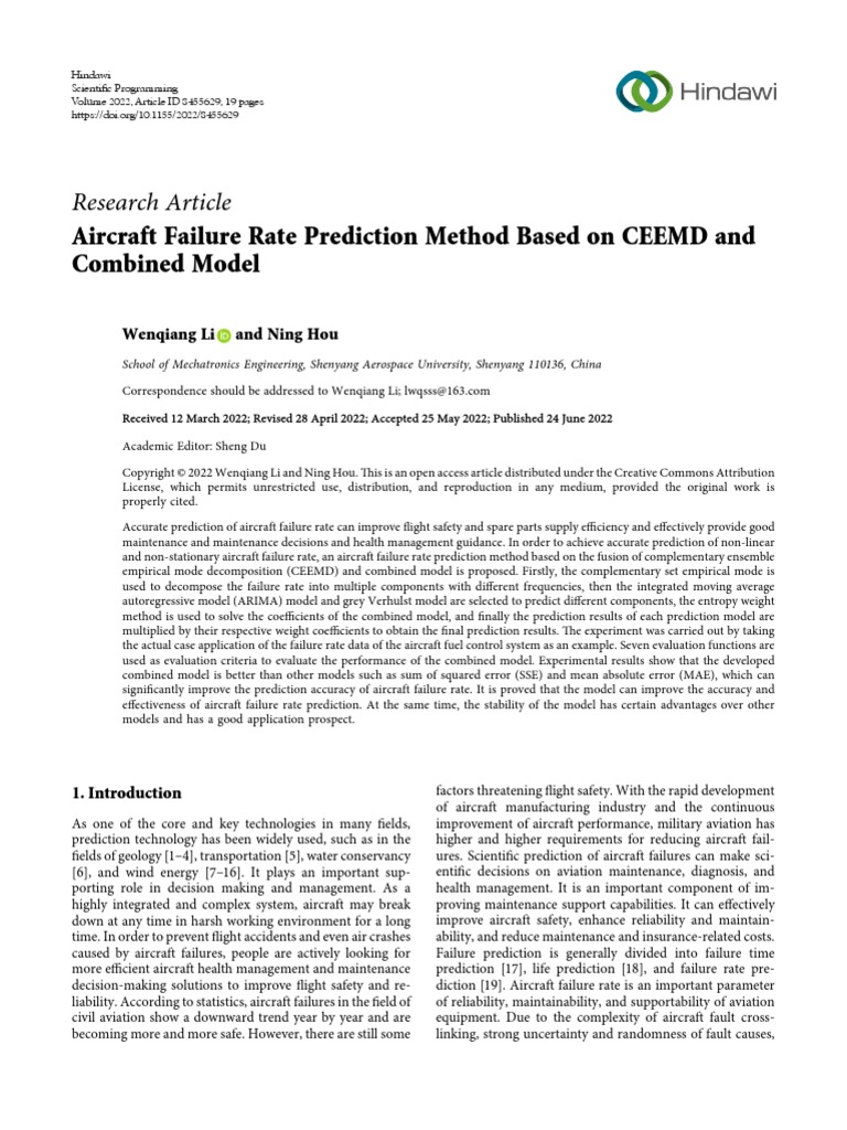 Research Article: Aircraft Failure Rate Prediction Method Based On CEEMD and Combined Model ...