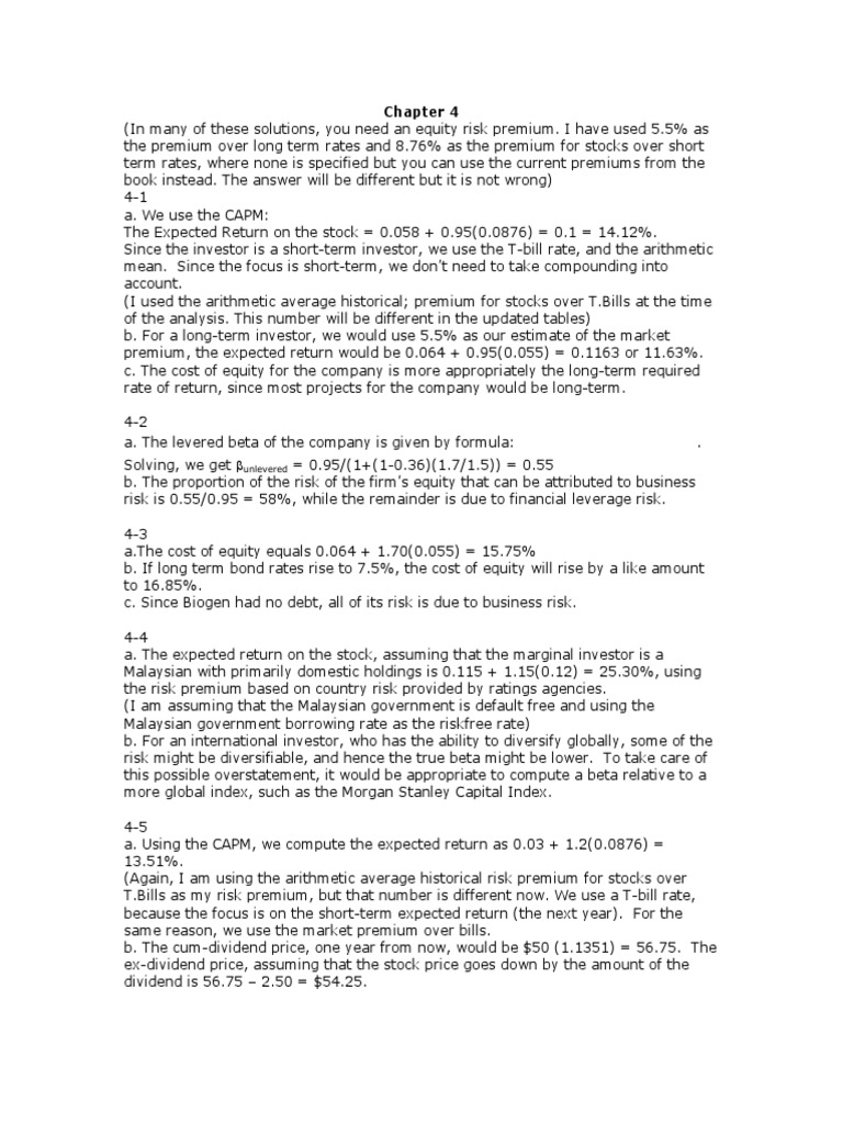 CH 4 Solns | PDF | Beta (Finance) | Risk Premium