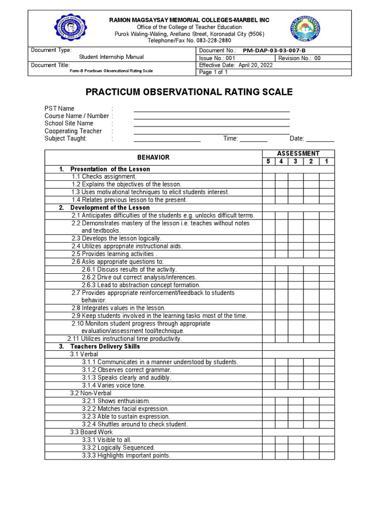 PST Observation Sheet | PDF