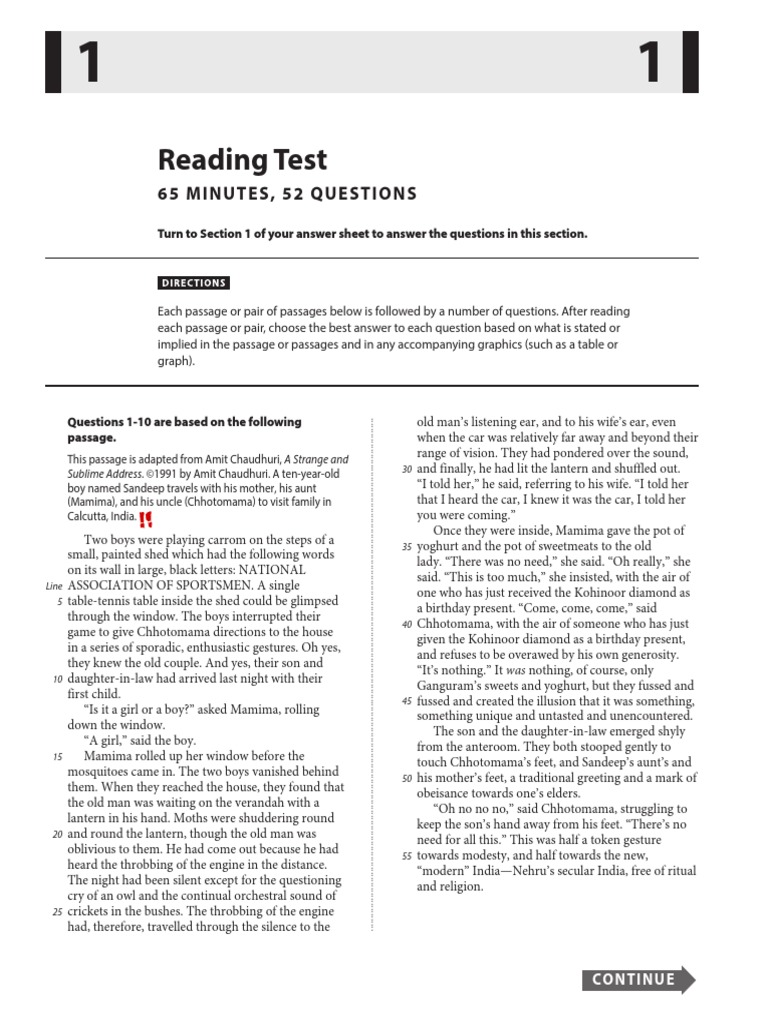Reading Test: 65 Minutes, 52 Questions | PDF