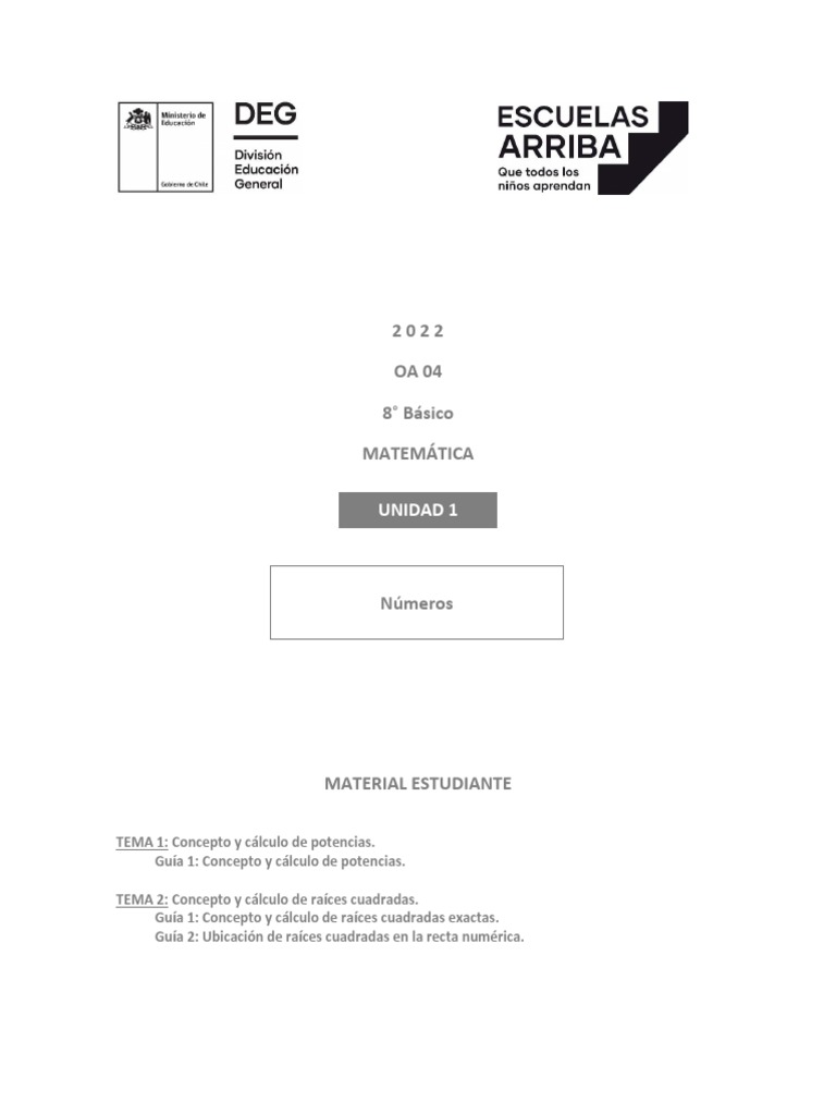 Unidad1 - 8B - Oa4 - Ge 2022 | PDF | Exponenciación | Raíz cuadrada