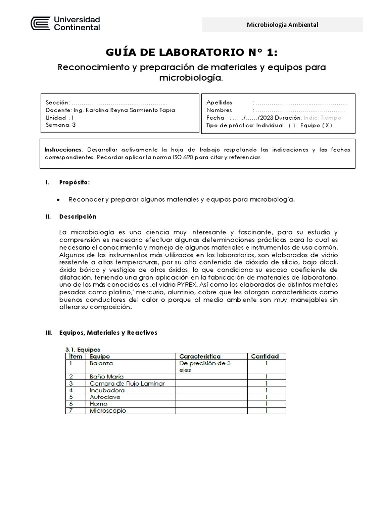 GUÍA DE LABORATORIO #1 Preparación de Materiales y Equipos para Microbiología | PDF