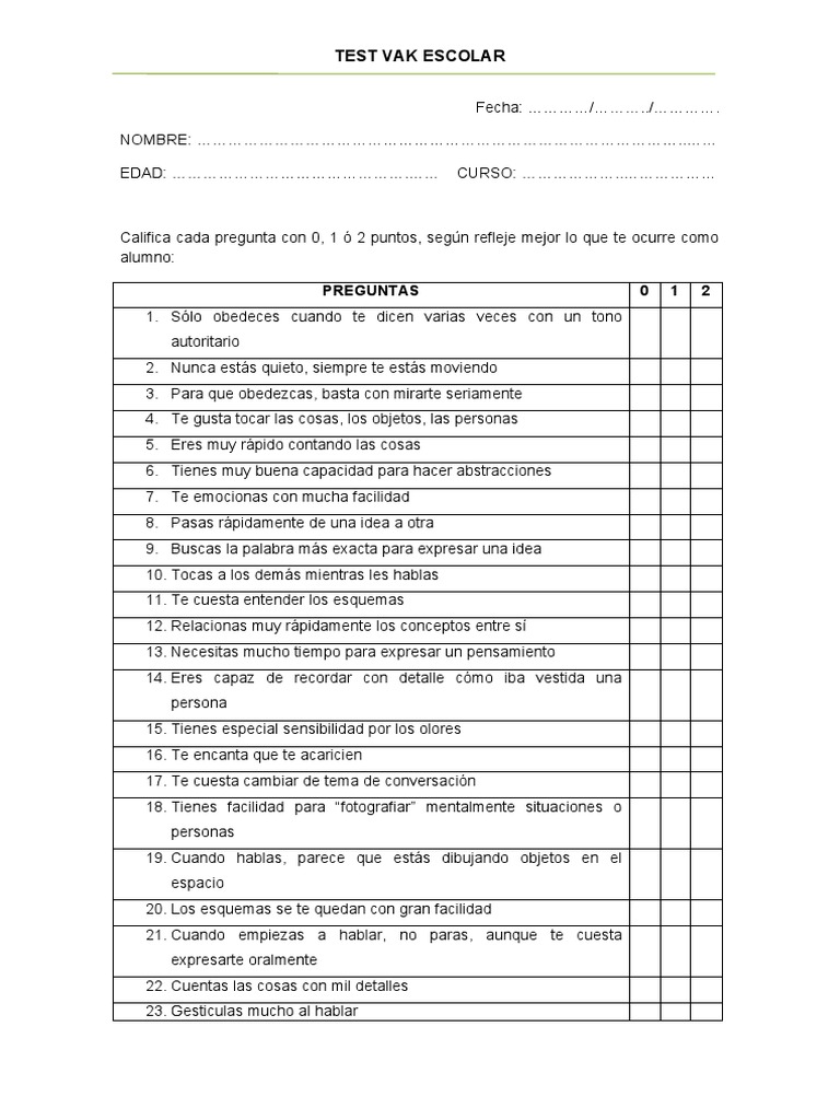 TEST VAK Escolar | PDF