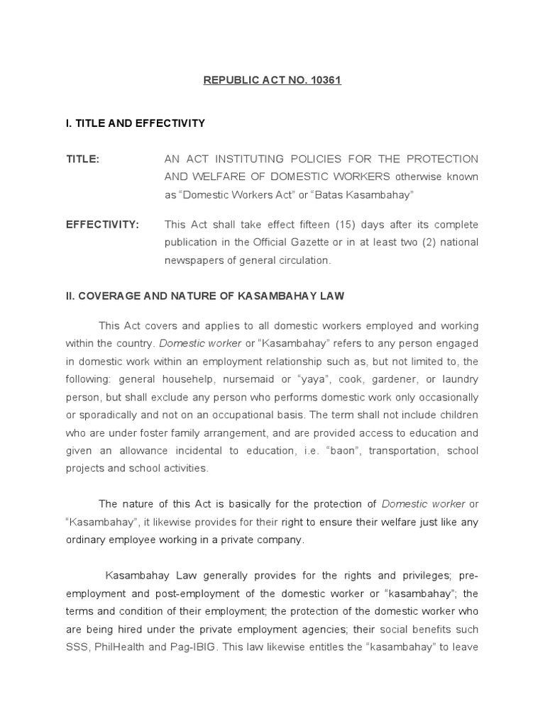 Kasambahay Law | PDF