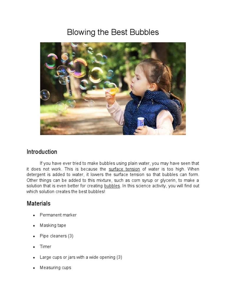 Grade 7 Blowing The Best Bubbles | PDF | Liquids | Industrial Processes