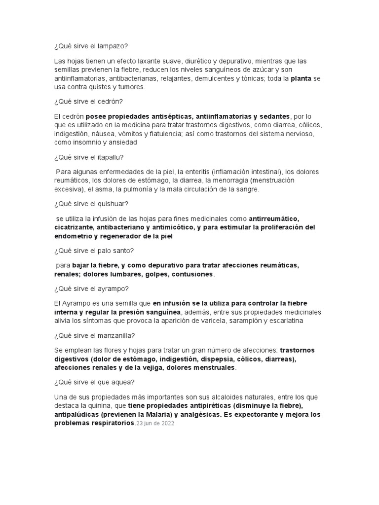 Qué Sirve El Lampazo | PDF | Cocina, comidas y vino