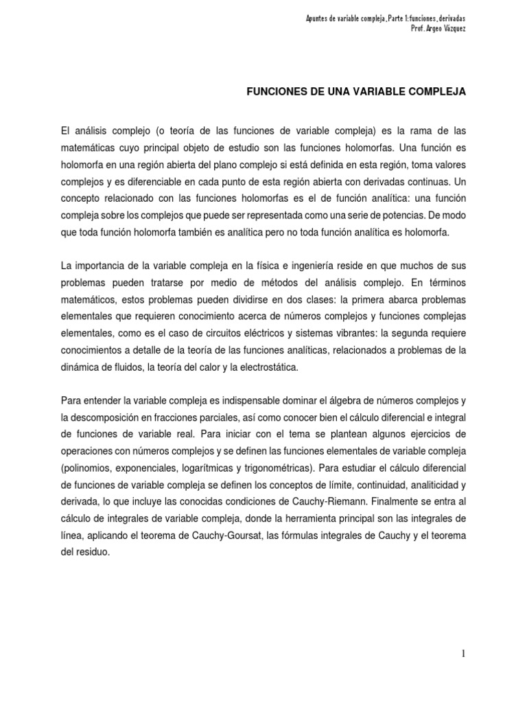 APUNTES DE VARIABLE COMPLEJA Parte 1 | PDF